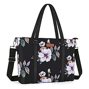 MOSISO USB Port Laptop Tote Bag (17-17.3 inch) with Adjustable Top Handle, Laptop Bag for Women, Hibiscus Polyester Work Travel Shoulder Bag