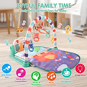 Baby Gym Play Mat, Kick and Play Piano Gym Mat for Infants, Tummy Time Mat Activity Center with Mirror for Newborn Toys 3-6-9 Months(Green)