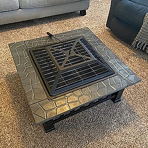 Outdoor Fire Pit, 32in Firepit Table for Outside Wood Burning Bonfire Firepit Patio BBQ Camping Picnic Bronze Outdoor, Table Top Fire Bowl Garden Stove Fireplace W/Spark Screen & Waterproof Cover