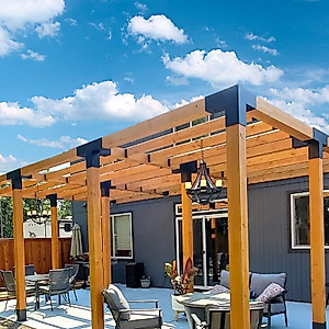 FMhotu 4-Way Pergola Brackets 6x6, 2 Set Woodwork DIY Pergola Brackets Kit, Outdoor Elevated Wood Stand Kit with Powder-Coated Steel, Post Base Brackets| Modular Pergola Kit for 6x6 Wood Post