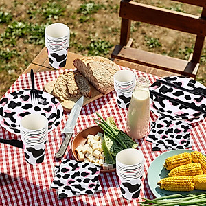 Domensi 350 Pcs Pink Cowgirl Party Supplies Cow Party Tableware Set Serve 50 Cow Print Plates Napkins Cups Cow Theme Party Decoration for Cowgirl Cowboy Farm Animal Cow Theme Birthday Baby Shower