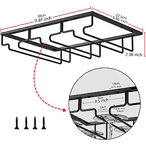 FIAMER Wine Cup Holder Table Decoration Storage Hanger Metal Organizer for Bar Kitchen 3 Rows Stemware Rack Under Cabinet Stainless Steel Hanger Storage Shelf Black