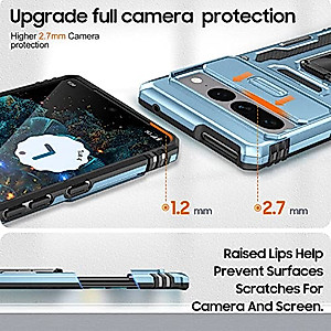 KOVASIA for Pixel 7 Pro Case, Shockproof Bumper Case for Pixel 7 Pro, with Ring Holder Kickstand for Google Pixel 7 Pro Case, Heavy Duty Protection with Sliding Camera Cover for Pixel 7 Pro, Sky Blue