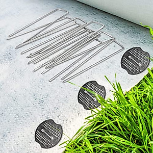 Whonline 200pcs Landscape Staples Set, 120pcs Landscape Fabric Staples and 80pcs Gasket, 6inch 11 Gauge Heavy Duty Galvanized Garden Staples for Securing Lawn Fabric and Weed Barrier