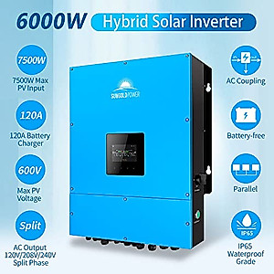 SUNGOLDPOWER UL1741 6000W 48Vdc Hybrid Solar Inverter, AC 240V Input, AC 120V/208V/240V Output Split Phase Inverter, AC Coupled, IP65 Rating Waterproof Inverter for Grid Tied and Off Grid System