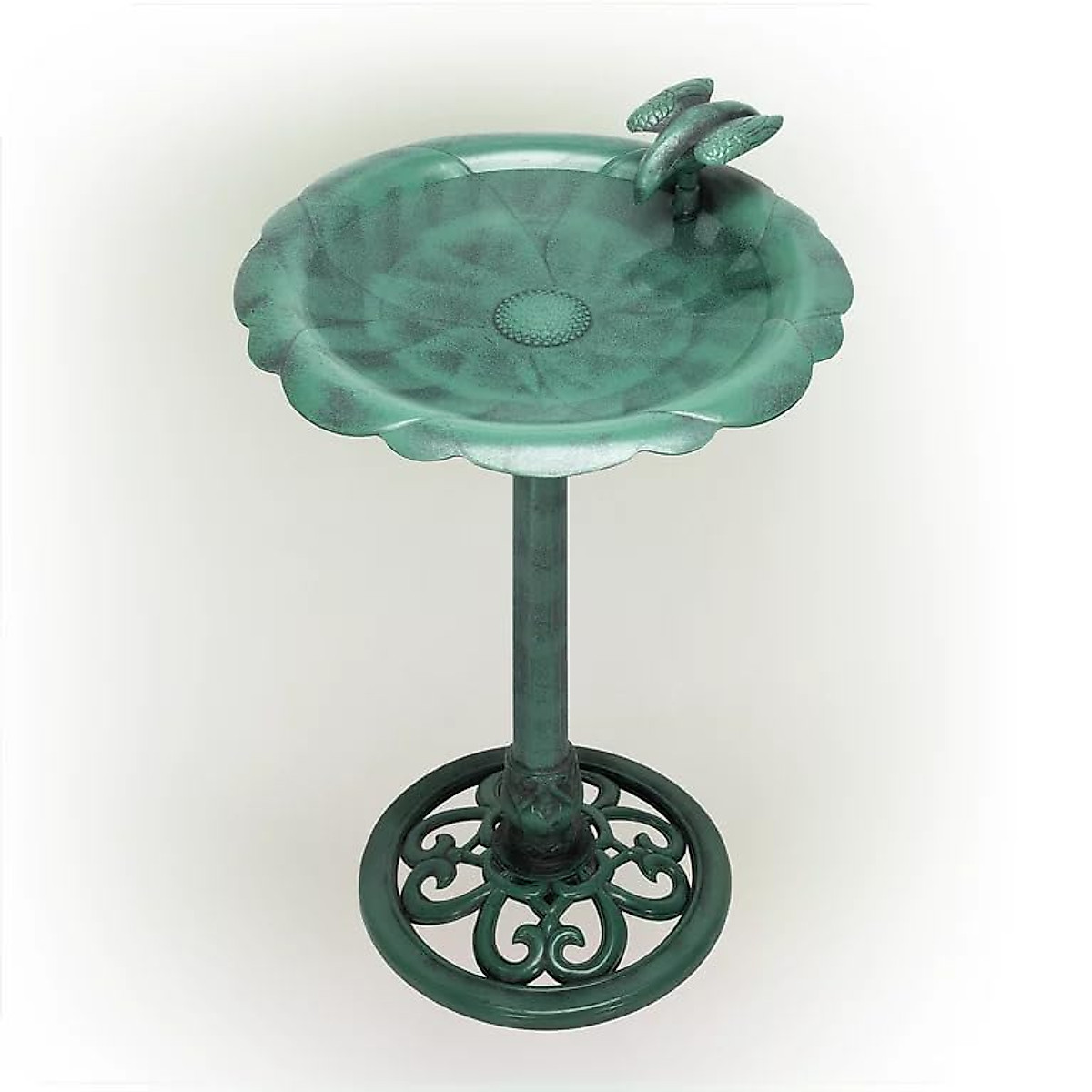 Alpine Corporation 31" Tall Outdoor Antique Flower Birdbath with Bird Decoration Yard Statue