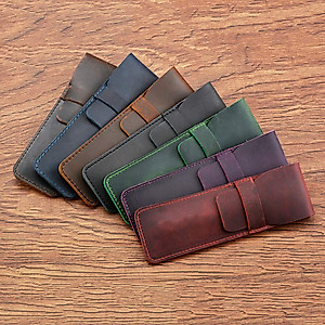 Daimay Leather Pen Case Holder Handmade Fountain Multi Pens Pouch Crazy Horse Leather Pen Protective Sleeve Cover – Brown