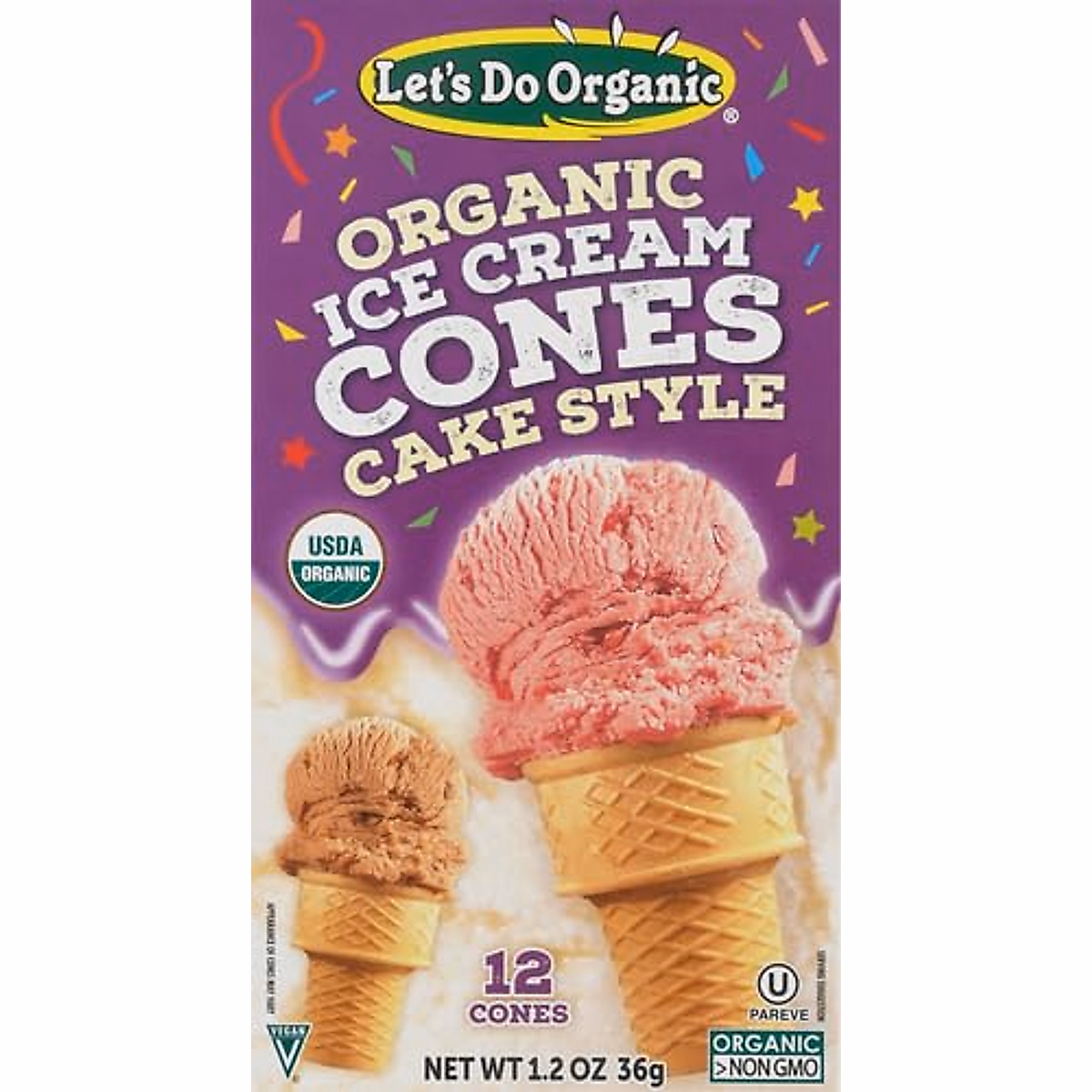 Lets Do Organic Ice Cream Cones - Sugar Cones for Ice Cream, Mini Ice Cream Cones, Ice Cream Cups, Crispy Cones, Mini Cake Cones - 1.2 Oz (Pack of 12)