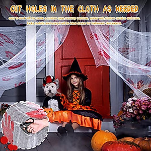 Tatuo 6 Pack Halloween Creepy Cloth Decorations 30 by 72 Inch Spooky Halloween Netting Gauze Fabric Spider Web Cheesecloth for Party for Home Outdoors(White,Bloody Hands)