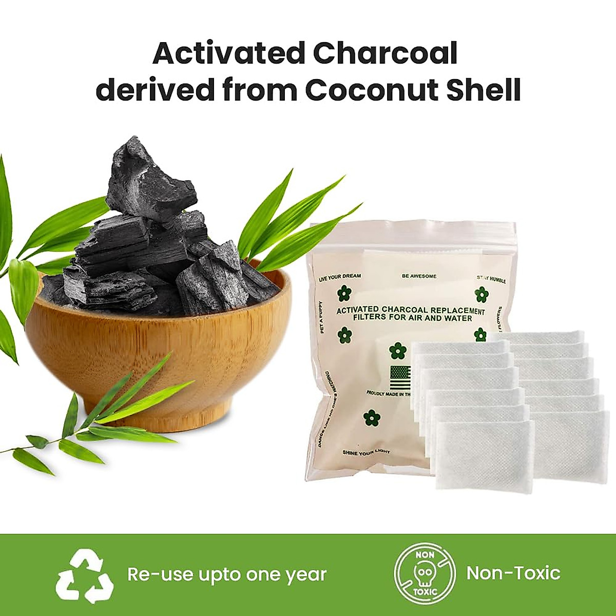 Green Piece® 12 Pack - Overstuffed - All-Natural Baby Diaper Pail Deodorizer | Activated Charcoal Air Purifier Compatible with Diaper Pails, Shoe Closets, Trash Cans, Pets - Made in The USA