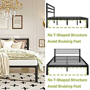 Daqutic Full Bed Frame with Headboard, 18-Inch Metal Platform Full Size Bed Frames with Round-Corner Leg, No Box Spring Needed, Heavy Duty Mattress Foundation, Noise-Free