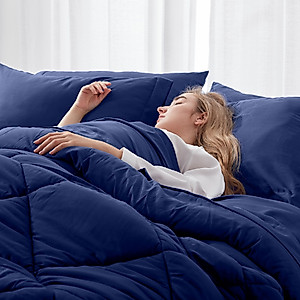 Newspin Twin Bed in a Bag 6 Pieces Comforter Set, Blue All Season Bed Set, Twin Bedding Sets with Comforter and Sheets, Pillow Sham, Flat Sheet, Fitted Sheet, Pillowcase and Bed Skirt