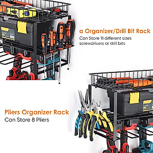 Power Tool Organizer, Power Tool Storage Rack with Basket, Heavy Duty Floating Tool Shelf, Wall Mounted Storage Rack, Garage Organizers and Storage, Perfect for Christmas Gift