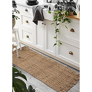 THE BEER VALLEY Hand Woven Jute Runner Rug, 2.5'x8' - Natural, Reversible Farmhouse Rugs for Hallway, Kitchen, Living Room - 30x96 Inches
