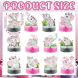 Tudomro 12 Pcs Pink Elephant Honeycomb Centerpieces Baby Shower Table Decorations Elephant Theme Party Centerpieces for Birthday Shower Wedding Party Supplies