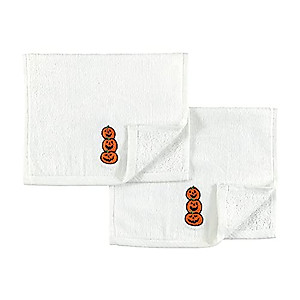 Serafina Home Decorative Halloween Tip Towels: Plush White Embroidered Cotton Jack O Lantern Pumpkin Design, 2 Piece Set, 11" x 18" Inch Each