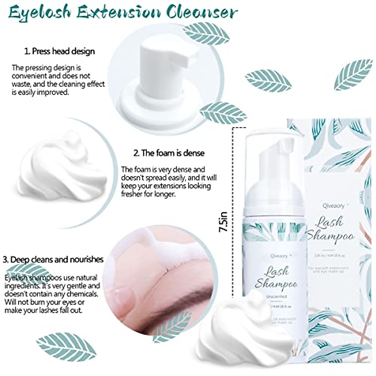 120ml/4.04fl.oz Eyelash Extension Cleanser, Lash Shampoo for Eyelash Extension Eyelash Brush with Cap Lash Fan Mascara Brush Wash Bottle Reusable Makeup Remover Pad, Paraben & Sulfate Free (Original)