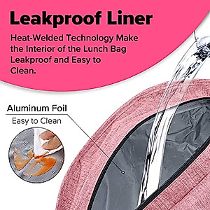 Lunch Bags for Women Insulated Thermal Lunch Tote Bag with Shoulder Strap Upgrade Large Lunch Box Container Drinks Holder for Adults Men Work College Picnic Beach Park, Pink