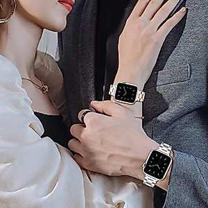 PUNYTONCY band Compatible with Apple Watch Band 38mm 40mm 41mm, Slim Stainless Steel Metal Silver Replacement Strap for iWatch Series 8 7 6 5 4 3 2 1 SE for Women (Silver, 38mm 40mm 41mm)