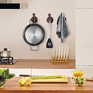 3 Pack Industrial Pipe Bathroom Hardware Accessories Set, Include 2Robe Coat Towel Hook and 1 Towel Ring Threaded Wall Mounted Rustic Decor Accessories Kit(Bronze)