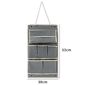 DRON TOOON Fabric Wall Hanging Storage Caddy Bag Pouch Organizer with Adhesive Hooks for Bedroom Kitchen Office or Car, Grey