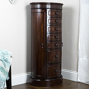 Hives and Honey Bailey Oval Standing Jewelry Armoire Cabinet, Jewelry Storage Organizer with Mirror Lid, Side Doors, 7 Drawers, Jewelry Chest, Jewelry Box for Necklaces, Earrings, Bracelets, Walnut
