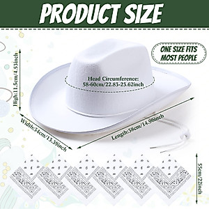 Coume 12 Pcs Adult Cowboy Hat for Women and Men Western Cowgirl Hats with Adjustable Drawstring and Cowboy Party Paisley Bandana(White), One Size