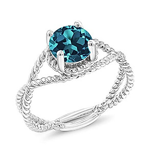 Gem Stone King 925 Sterling Silver London Blue Topaz Ring For Women (1.70 Cttw, Round Cut 7MM, Gemstone Birthstoneת Available in size 5, 6, 7, 8, 9)
