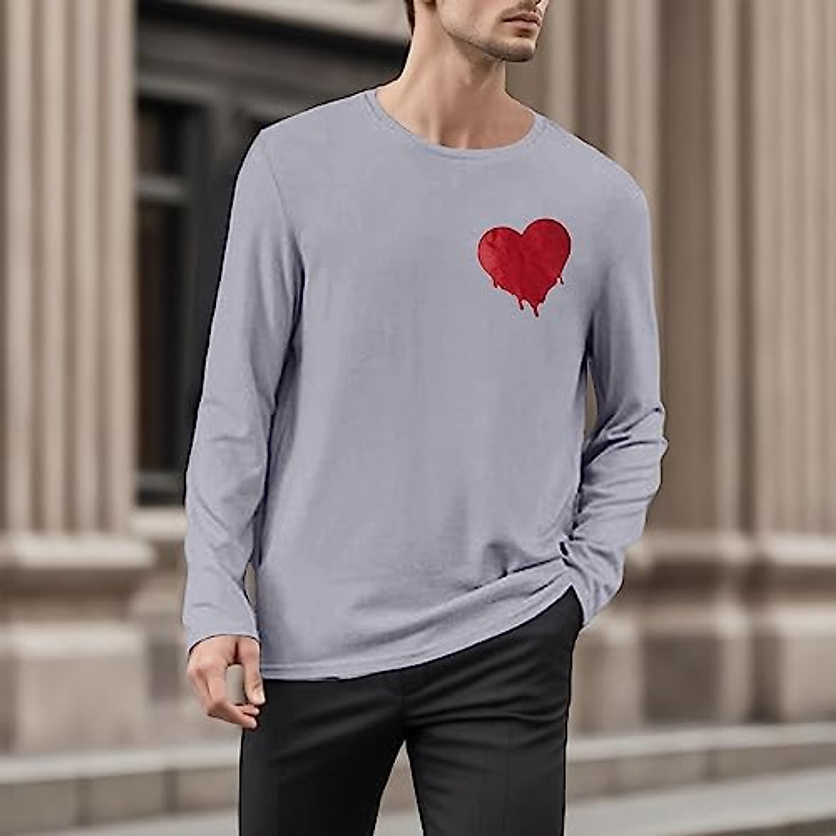 Fleece Jackets Fishing Shirts for Men Long Sleeve Male Plaid Round Neck Long Sleeve Slim Fit T Shirt Plus Size Solid Color Top Essentials Clothing Fear of god Grey