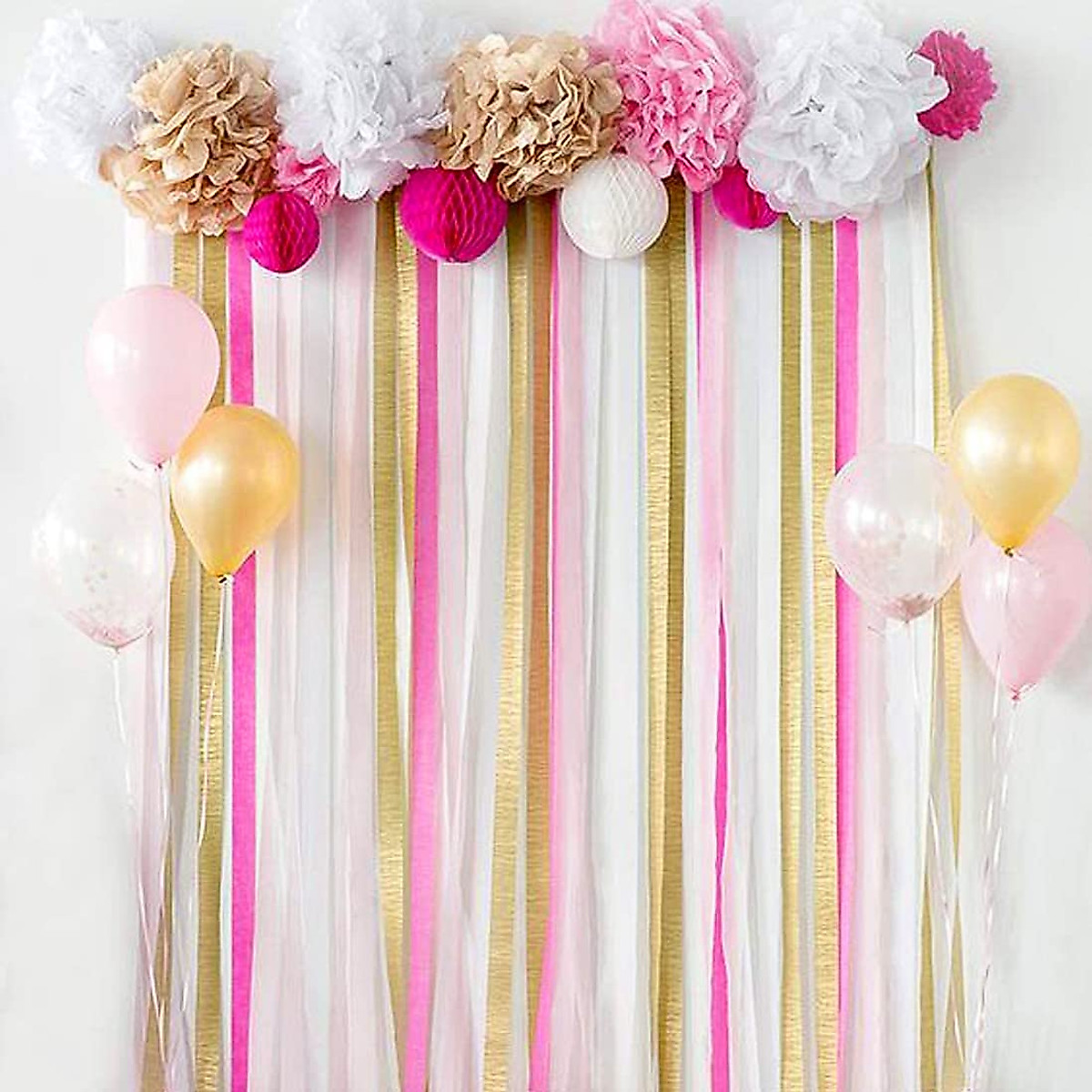Streamers Bridal Shower Decorations,8 Rolls Rose Pink White Gold Crepe Paper Streamer for Bachelorette Party Wedding Shower Baby Shower Birthday Valentine's Day Decorations Party Supplies,82ft Long