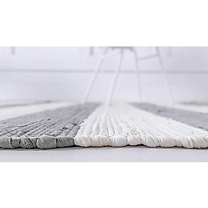 Unique Loom Chindi Rag Collection Area Rug - Striped (2'x 3' 1" Rectangle, Gray/ Ivory)