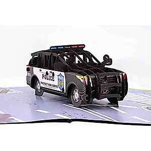 Liif Police Car 3D Greeting Pop Up Father's Day Card, Happy Birthday, Police Academy Graduation, Retirement, Congratulations, Cop, Police Officer Gifts