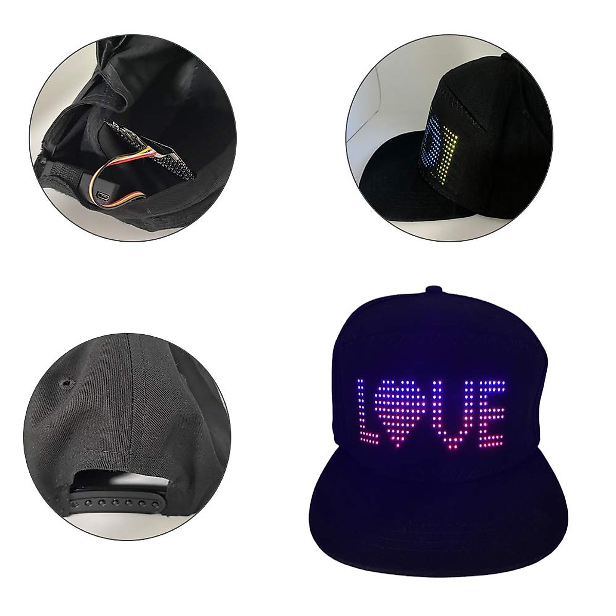 Keledz Multi-Language Bluetooth LED Smart Cap, Customized Bluetooth Hat Mobile APP Control Editing LED Display Hat Led Lamp Word (Text, Music, Image, Drawing) for Party Club Christmas Halloween