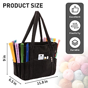 KGMCARE Crochet Bag, Tote Storage for Crocheting Knitting, Corduroy Yarn Storage Bag for Crochet Hooks, Crochet Supplies and Accessories, Crochet Projects (Black)
