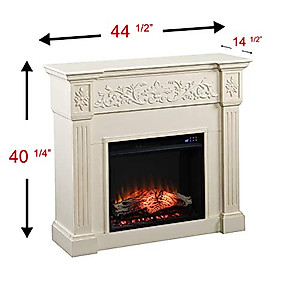 SEI Furniture Calvert Electric Fireplace with Carved Floral Trim, New Ivory
