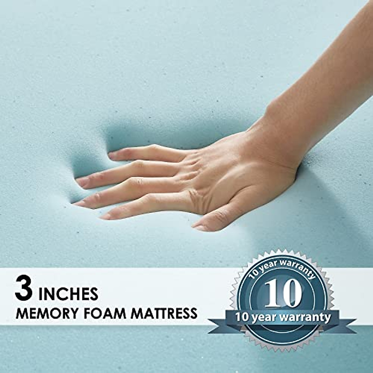 King Size 3 Inch Memory Foam Mattress Topper, Gel-Infused Cooling Bed Topper with Removable & Washable Bamboo Fiber Cover, Zipper Closure