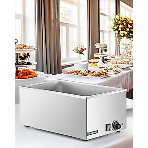 WILPREP Commercial Food Warmer, 12 x 20 Full Size Electric Countertop Food Warmer with 1200W Power, Stainless Steel Bain Marie Buffer Server for Parties Buffets Restaurants