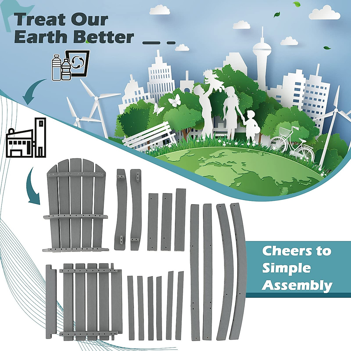 ORALNER Tall Adirondack Chairs, Outdoor High Back Balcony Chair, Weather Resistant HDPE Resin Plastic Bar Height Stools, 360 LBS Lifeguard Chair for Pool Patio Deck Backyard (1, Grey)