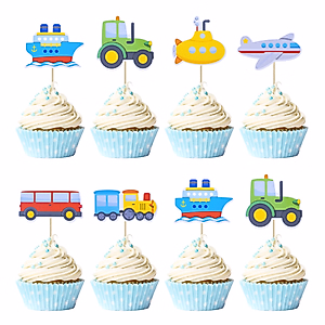 Gyufise 36Pcs Transportation Cupcake Toppers Car Truck Train Airplane Ship Party Cake Toppers Picks for Kids Birthday Baby Shower Party Decorations Supplies