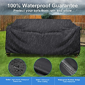 Heavy Duty Patio Sofa Cover Waterproof, Mrrihand 3-Seater Outdoor Sofa Loveseat Cover, Outdoor Patio Furniture Cover with Air Vent and Handles, 87" L×37" D×35" H, Black