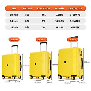 GinzaTravel Rune series expandable 3 Luggage Sets,Lightweight Hardside Suitcase With Spinner Wheels TSA Lock,PP material business fashion suitcase