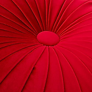 Pillow Perfect Round Pleated Velvet Buttoned Decorative Pillow, 1 Count (Pack of 1), Red
