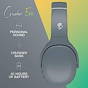 Skullcandy Crusher Evo Over-Ear Wireless Headphones with Sensory Bass, 40 Hr Battery, Microphone, Works with iPhone Android and Bluetooth Devices - Chill Grey