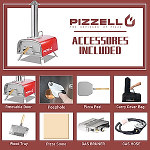 PIZZELLO 12" Outdoor Pizza Oven Propane & Wood Fired Pizza Maker Multi-Fuel Pizza Ovens with Gas Burner, Wood Tray, Stone, Pizza Peel, Cover, Forte Gas (Red)