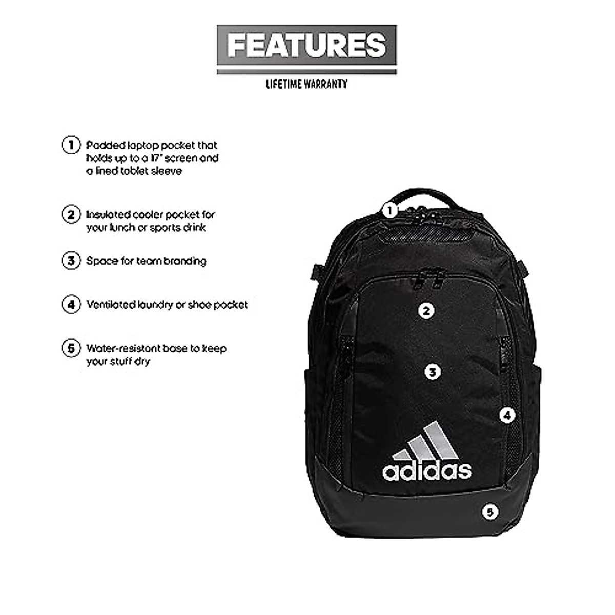adidas 5-Star Team Backpack, Black, One Size
