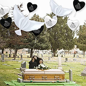 50 PCS Memorial Balloons Set with 40 PCS White and Black Memorial Balloons 8 PCS Peace Dove Balloons Pigeon Bird Balloons Funeral Remembrance Balloons 2 Rolls of Ribbons