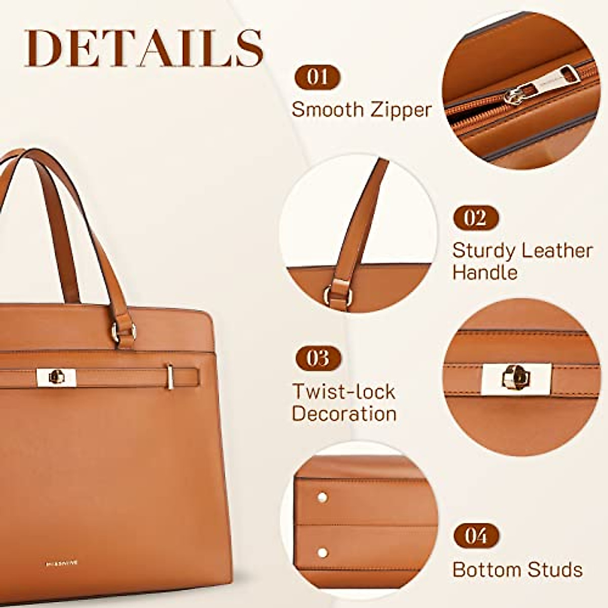 Missnine Laptop Bag for Women 15.6 inch PU Leather Work Tote Bag Large Computer Briefcase Business Office Handbag