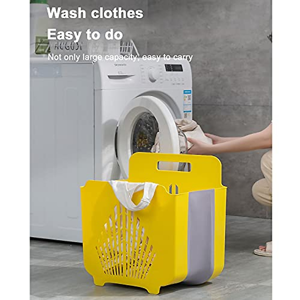 Plastic Laundry Hamper Wall Hanging Groceries Dirty Clothes Storage Containers,Compact Collapsible Dead Laundry Hamper for Bathroom Bedroom Kitchen,Folding Storage Baskets-White 46x39x22cm(18x15x8.6in