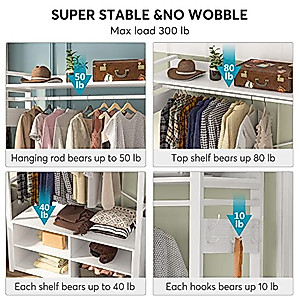 Tribesigns Free-standing Closet Clothing Rack, Metal Closet Organizer System with Shelves and Hooks, Heavy Duty Clothes Garment Rack Shelving for Bedroom, Laundry, Mushroom, Walk-in Closet (WHITE)