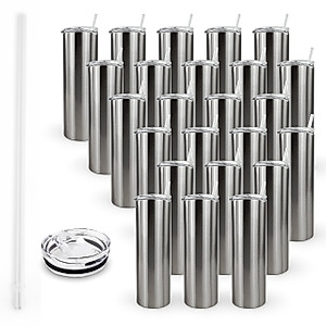 Hogg 20 oz Sublimation Tumblers Clear (24 Units) - Silver, Sublimation Blanks, Bulk Tumblers with Lids and Straws, 20oz Skinny, Blank Cups